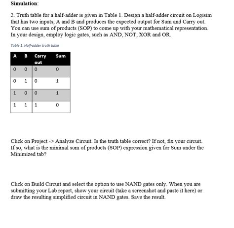 Solved Truth Table For A Half Adder Is Given In Table Chegg