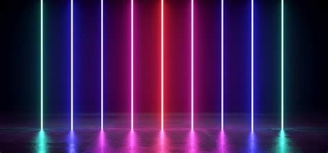 과학 Fi 현대 미래 우아한 레트로 빛 네온 빛나는 보라색 분홍색 빨간색 파란색 빛 튜브 그런 지 구체적인 반사 층 및 블랙 빈 배경 그라데이션 3d 렌더링 네온에 대한