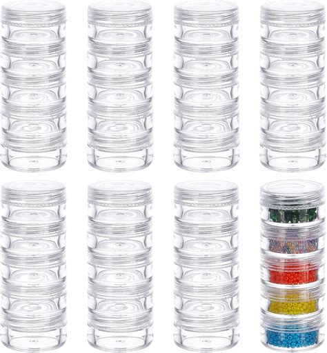 Benecreat 40pcs Plastic Stackable Bead Storage Containers Clear Round