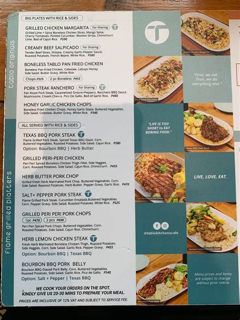 Menu At Tablo Kitchen X Cafe Timog Qc Quezon City