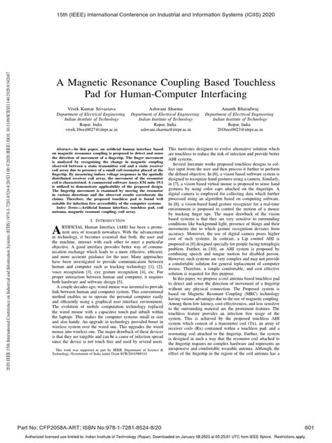 A Magnetic Resonance Coupling Based Touchless Pad For Human Computer Interfacing Pdf