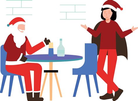 Santa And The Girl Are Sitting At The Table 13276189 Vector Art At