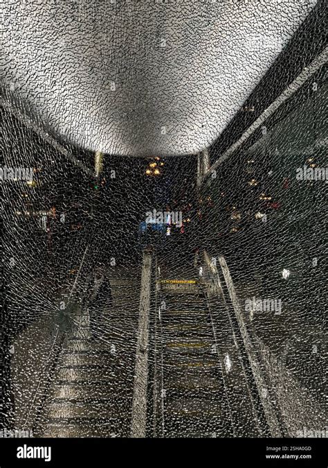 Broken Plate Glass At The Montgomery Bart Station Entrance On Market Street In San Francisco