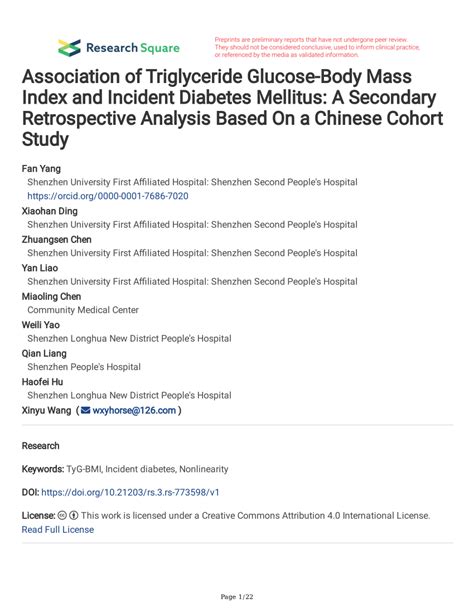 Pdf Association Of Triglyceride Glucose Body Mass Index And Incident Diabetes Mellitus A