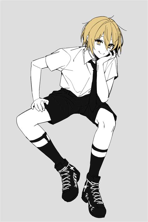 Safebooru 1girl Ap5ry Black Footwear Black Necktie Black Shorts Black