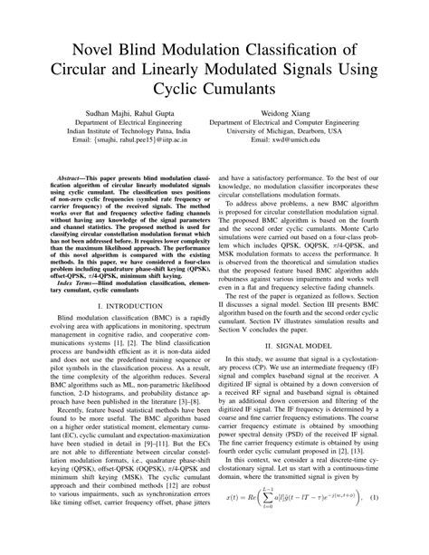 Pdf Novel Blind Modulation Classification Of Circular And Linearly