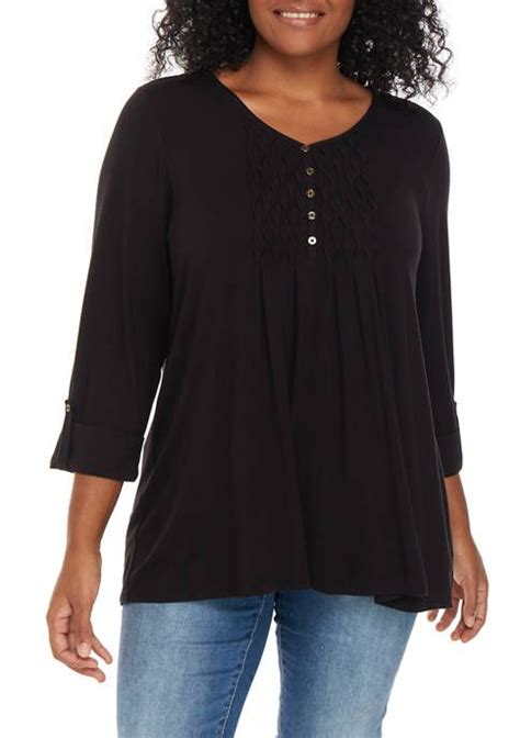 Kim Rogers® Plus Size Pleat Placket Top Women Shirt Top Tops Top