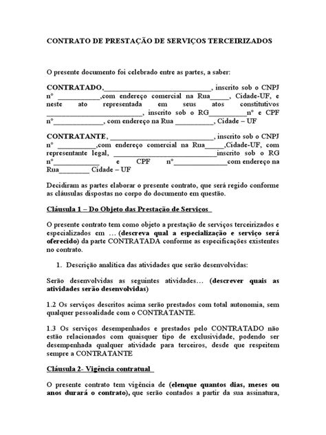 Modelo Contrato De Prestação De Serviços Terceirizados Pdf