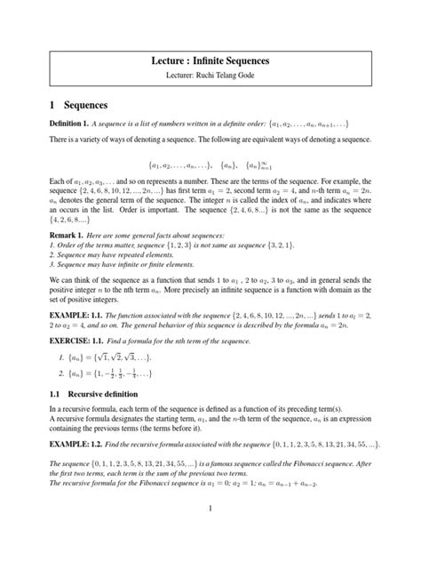 infinite sequences lecture notes pdf sequence infinity