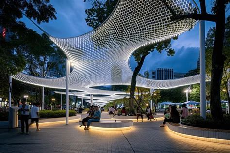 White Woven Canopy Architectural Lighting Design Parking Design