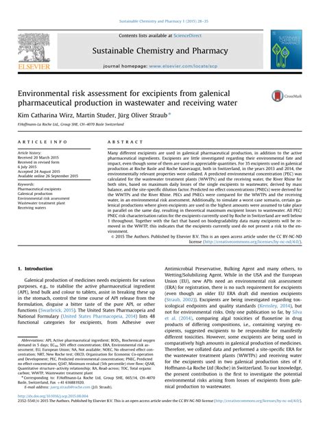 Pdf Environmental Risk Assessment For Excipients From Galenical