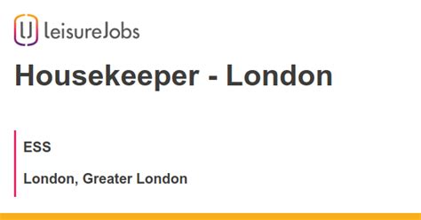 Housekeeper London Job With ESS