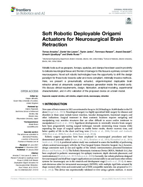 Pdf Soft Robotic Deployable Origami Actuators For Neurosurgical Brain Retraction Sheila
