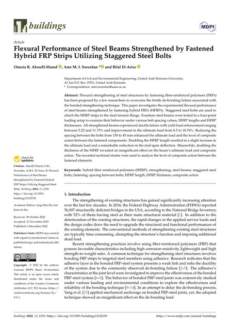 Pdf Flexural Performance Of Steel Beams Strengthened By Fastened Hybrid Frp Strips Utilizing