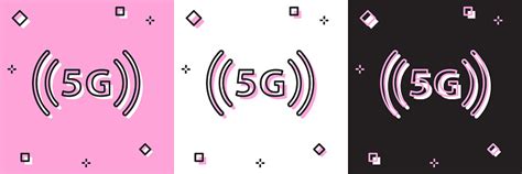 분홍색과 흰색 검은 색 배경에 고립 된 5g 새로운 무선 인터넷 와이파이 연결 아이콘을 설정합니다 글로벌 네트워크 고속 연결 데이터 속도 기술 벡터 0명에 대한 스톡 벡터
