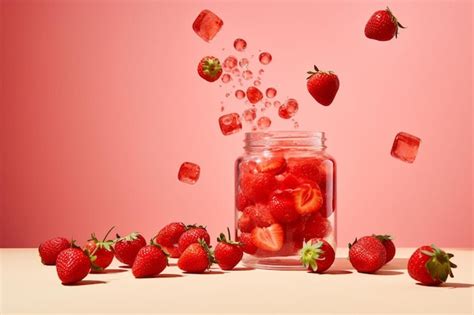 Premium Ai Image Strawberry Jam In Glass Jar And Falling Pieces Of