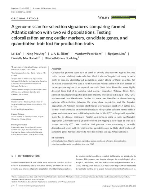 Pdf A Genome Scan For Selection Signatures Comparing Farmed Wild Salmon With Two Wild