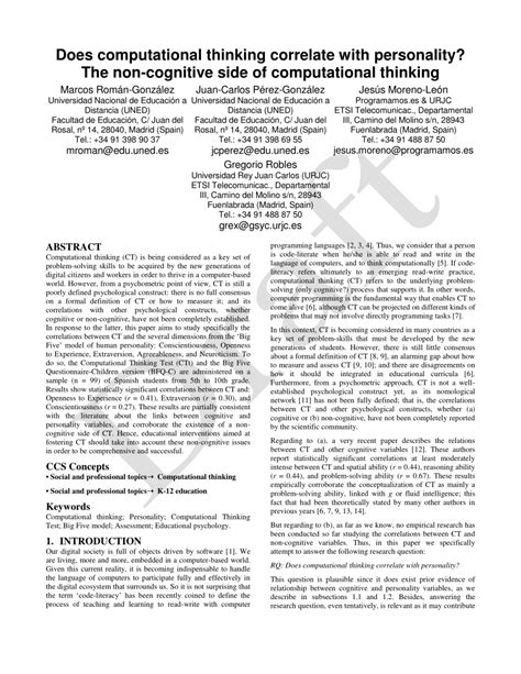 Pdf Does Computational Thinking Correlate With Personality The Non