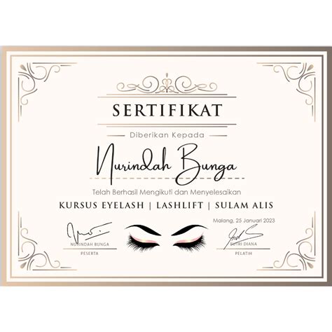 Jual [mp72 B] Sertifikat Eyelash Extension Lashlift Sulam Alis Kursus