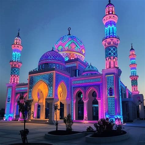 Free Illuminated Mosque Night Image Mosque Illuminated Night