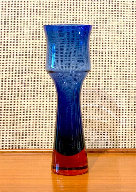 Blue And Red Glass Vase By Bo Borgström For Åseda Glasbruk Gallery