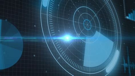 Animation Of Blue Light Spot Over Round Scanner And Statistical Data