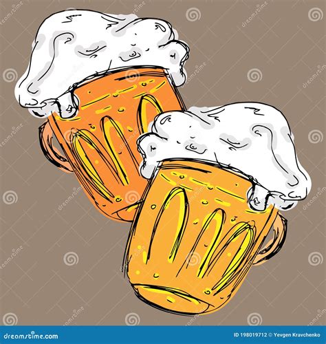 Mug Of Beer Hand Drawn Foamy Beer Vector Illustration Of Foam Beer In