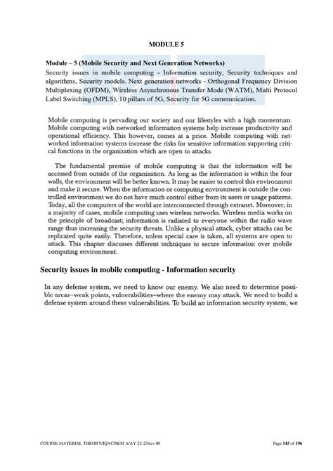 Mobile Computing Module 5 Module 5 Security Issues In Mobile Computing Information