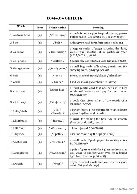 CLASSROOM OBJECT English ESL Worksheets Pdf Doc