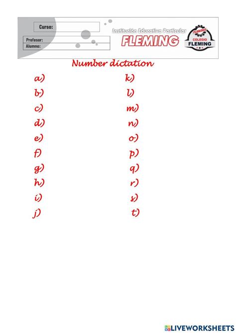 Numbers Dictation Activity Live Worksheets