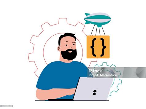 Concept De Logiciel De Programmation Avec Situation De Personnage Homme Travaillant Avec Le Code