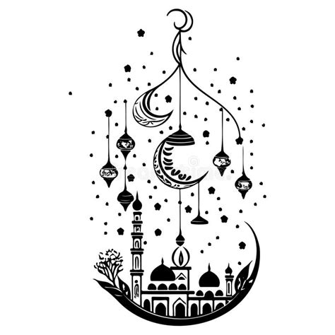 Ramadan Hanging Lantern Moon Mosque Illustration Sketch Hand Draw