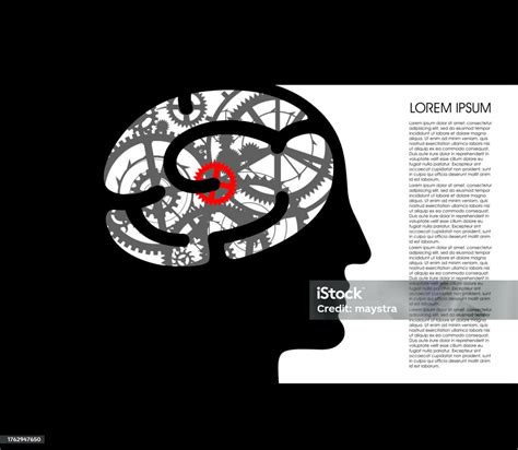 회색 기어가 있는 메커니즘 형태의 뇌를 가진 검은색 인간의 머리 개념 기호에 대한 스톡 벡터 아트 및 기타 이미지 개념 기호 건강한 생활방식 검은색 Istock