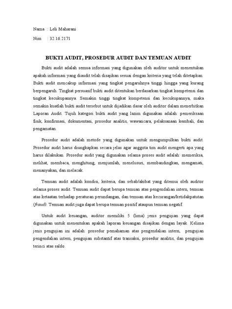 Bukti Audit Prosedur Audit Dan Temuan Audit Pdf