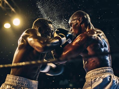 Dynamic Boxing Match Under Spotlight Premium Ai Generated Image
