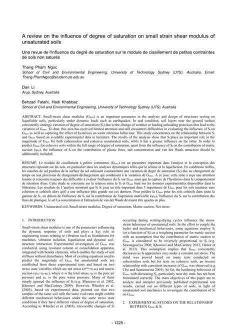 Pdf A Review On The Influence Of Degree Of Saturation On Small Strain Shear Modulus Of