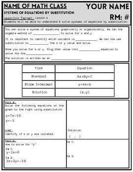 Systems Of Equations Substitution By Stolly Math Store TPT