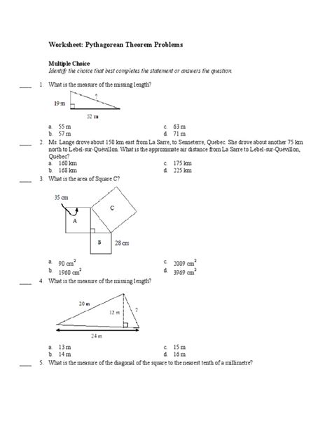 Worksheet Pythagorean Theorem Problems Multiple Choice PDF Worksheets Library