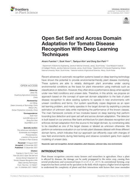 Pdf Open Set Self And Across Domain Adaptation For Tomato Disease Recognition With Deep