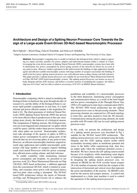 Pdf Architecture And Design Of A Spiking Neuron Processor Core