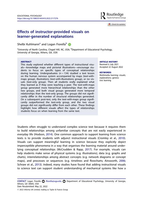 Pdf Effects Of Instructor Provided Visuals On Learner Generated