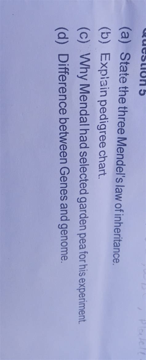 A State The Three Mendels Law Of Inheritanceb Expiain Pedigree Cha