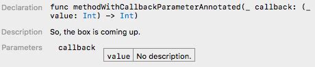 Xcode Swift Markup Callback Argument Breaks Documentation String Stack Overflow