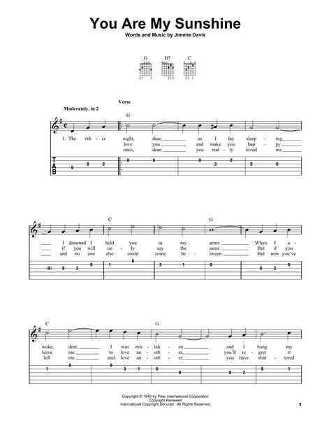 You Are My Sunshine By Jimmie Davis Sheet Music For Easy Guitar Tab At