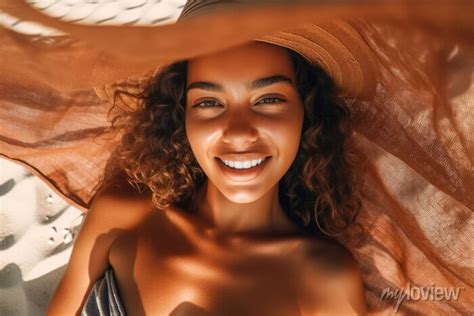 Beach Sun Kissed Beauty Stunning Sexy Woman In Bikini Basking • Wall