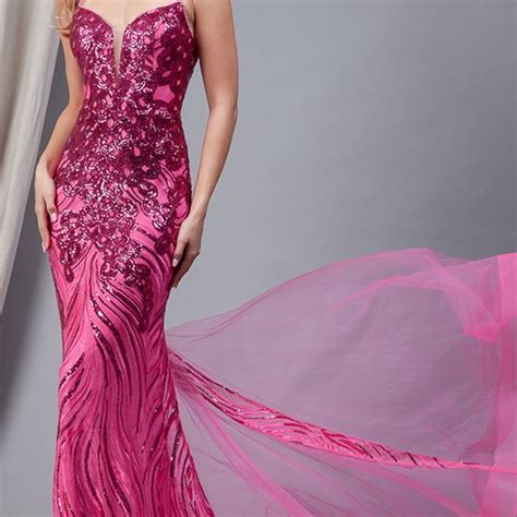 Tulle Train Long Sequin Print Prom Dress Promgirl