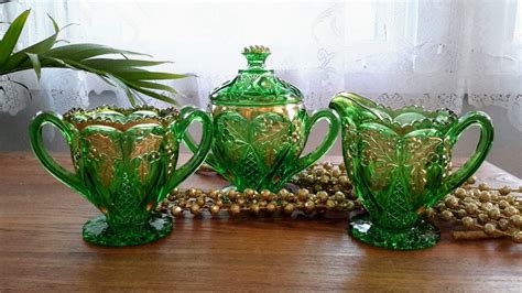 Antique Paneled Holly Northwood Eapg Emerald Green And Etsy