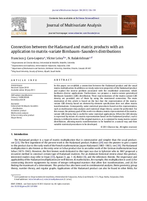 Pdf Connection Between The Hadamard And Matrix Products With An
