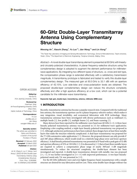 Pdf 60 Ghz Double Layer Transmitarray Antenna Using Complementary Structure