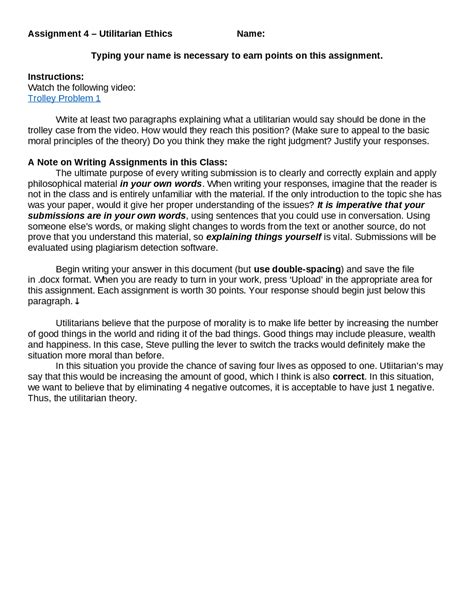 Ethics Assignment Chapter 4 Assignments Ethics Docsity